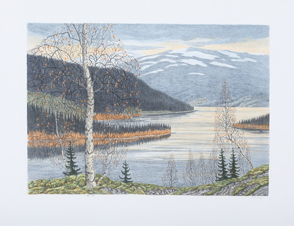 PER JULIUS. ”Åre Kallsjön”, litografia, signeerattu ja numeroitu 98/275 ...