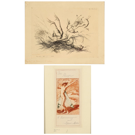 LOUIS MOE (1857-1945). Etchings opus 14 'The fly' and opus 118 'Eros ...