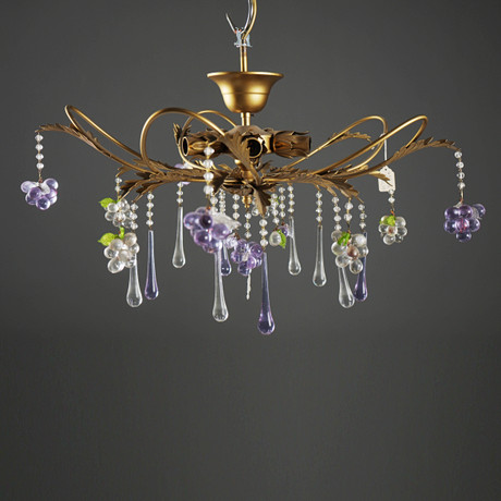 CEILING LIGHT, GILT METAL WITH GRAPE BUNCH FORM DROPLET DETAIL ...