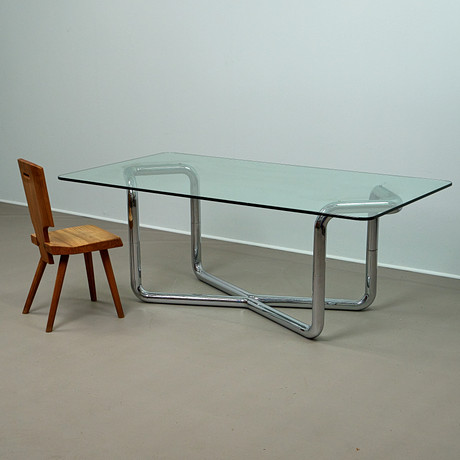 Space Age dining table/table, steel tube, glass, 1970s, Italy ...