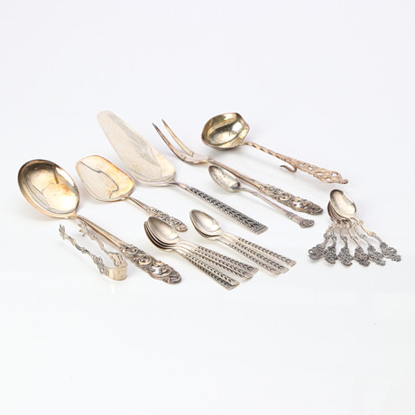 PARTI SILVERBESTICK, 21 DELAR. Vikt ca 395 gram. Silver & Metall ...