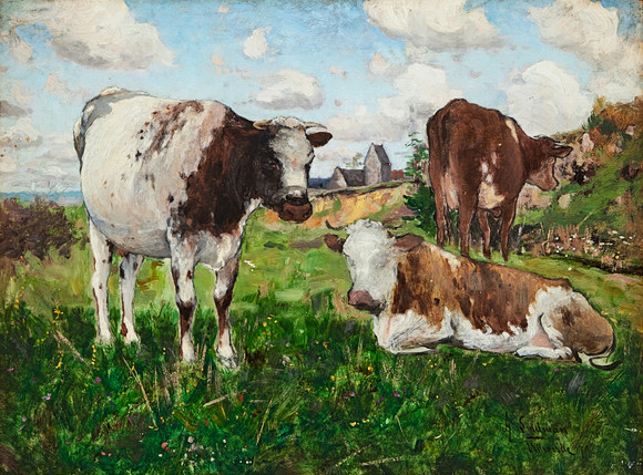 AXEL LINDMAN (1848‑1930). Kor på äng. Konst - Måleri - Auctionet