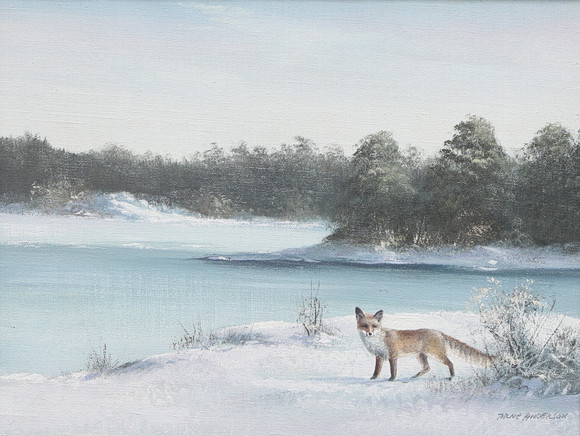 ARNE ANDERSSON. Oil on canvas, fox in winter landscape, signed. Art ...