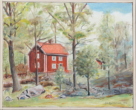 OIDENTIFIERAD KONSTNÄR. Motif from Stensjöby, oil on canvas, signed J.O ...