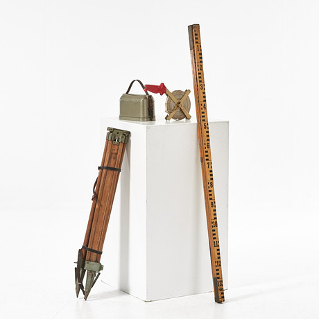 SURVEYING EQUIPMENT, 4 pieces, circa 1950's, theodolite with stand ...