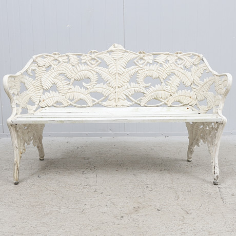 GARDEN BENCH, painted cast metal and wood, fern model, later half of ...