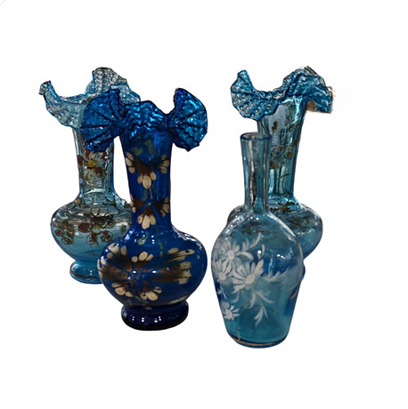 Four hand-painted glass violet holders. Glass - Other - Auctionet