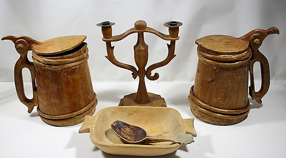 COMMON OBJECTS, 6 parts, wood, signed and dated. Folk art - Bowls ...