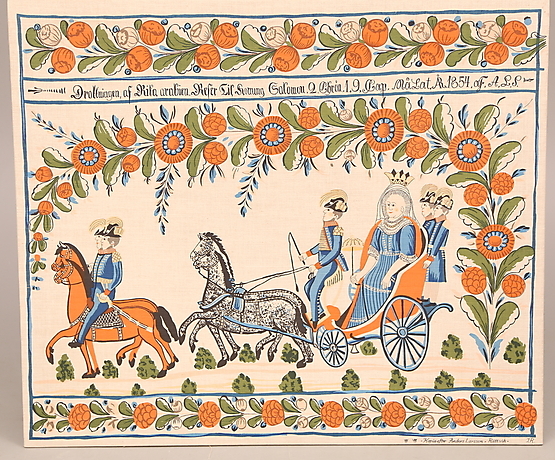 PAINT, handprint textile, copy after Anders Larsson - Rättvik, signed JR. Art - Other - Auctionet