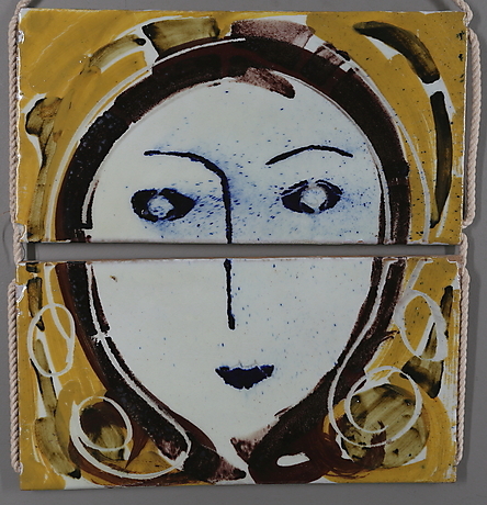 OIDENTIFIERAD KONSTNÄR. "Face against yellow", probably Finland, second ...