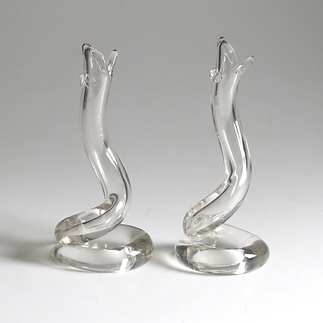 VASES / CANDLESTICKS, glass, snakes, Trelleborg glassworks, first half ...
