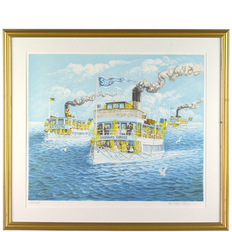 BERT HÅGE HÄVERÖ. Lithograph, 88/360, archipelago boats, signed. Art ...