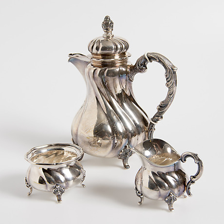 COFFEE SERVICE, 3 parts, silver, rococo style. Silver & Metals - Silver ...