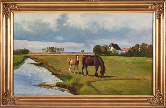 NIELS CHRISTENSEN (Denmark 1867-1939) Landscape with grazing horses ...