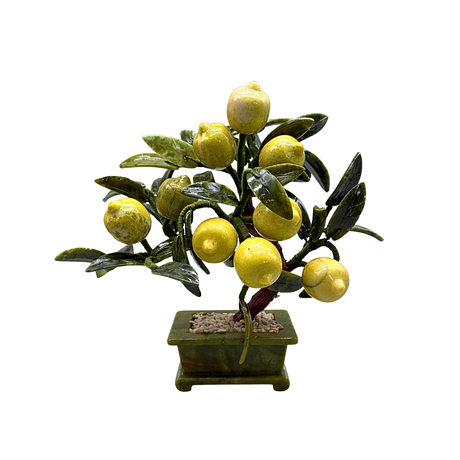 BONSAITRÄD MED CITRUSFRUKTER GJORDA AV JADE STEN. Samlarföremål ...
