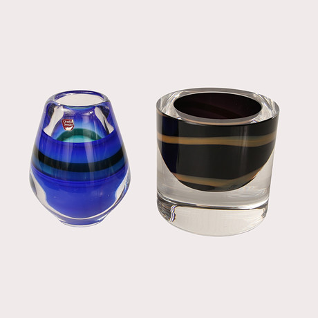 VASE Nils Landberg Orrefors and BOWL Gun Lindblad, Kosta Boda. Glass ...