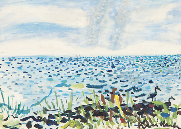 LARS HERDER. "Vejby beach". watercolor, signed. Art - Paintings - Auctionet