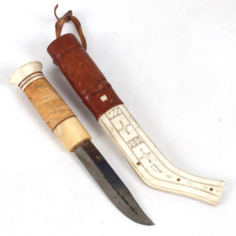 JOHAN FANKKI BILLFJÄRD. Knife, leather, horn, monogram signed ...