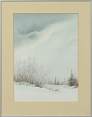 Unknown artist, winter motif, watercolor, indistinct sign. Art ...