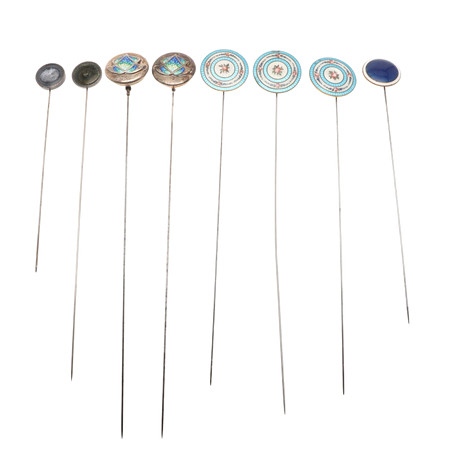 EIGHT ENAMEL HAT PINS. Jewellery & Gemstones - Other - Auctionet