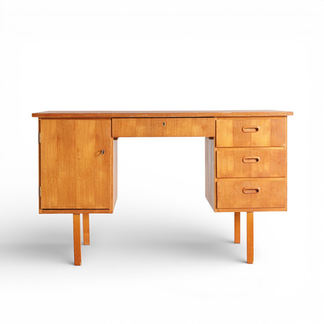 Freestanding teak desk, front with door and drawers. Manufactured at ...