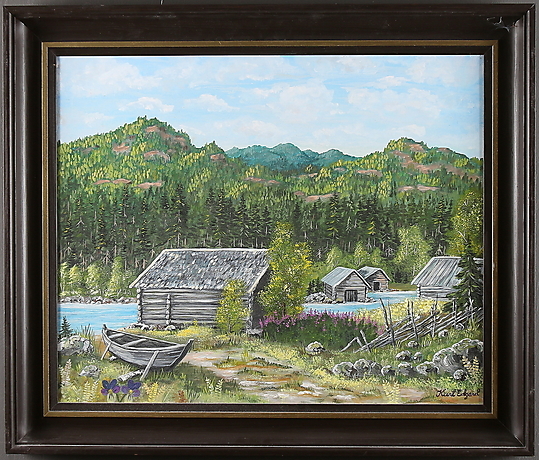 KURT EDGAR WESTERLUND. Lador vid sjön, olja på duk, signerad. Konst ...