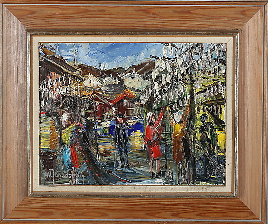 ALF JOHANSSON. South European fishing port, oil on canvas, signed. Art ...