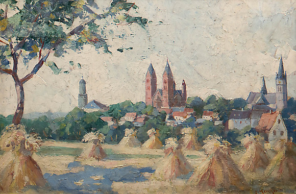 ERICH MERCKER. "View of Limburg" oil on malpa panel. Art - Paintings ...