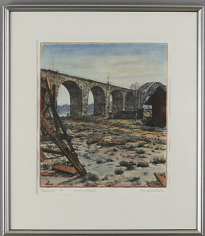 HASSE LINDROTH. Etsning/akvarell, "Årstabron", signerad och daterad ...