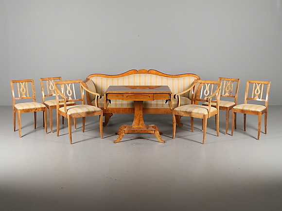 SALON GROUP, 8 parts, Karl Johan style, early 20th century. Furniture ...
