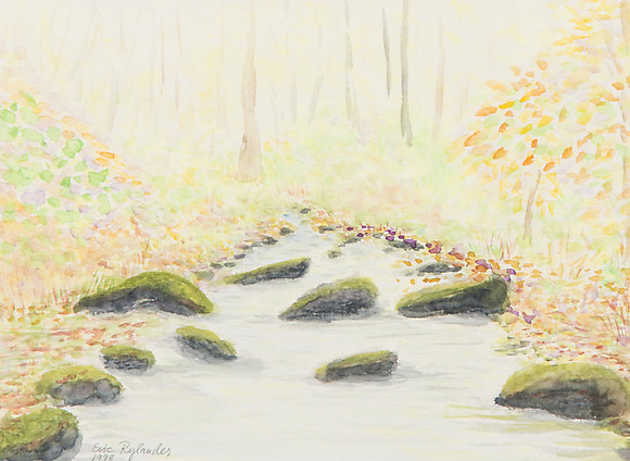ERIC RYLANDER. Landscape with stream, watercolour, signed 1998. Art ...