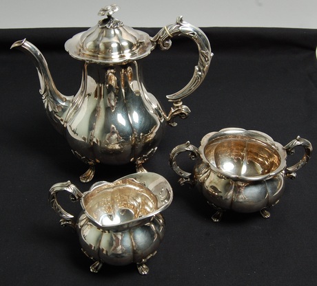 COFFEE SERVICE, rococo style, 3 parts, nickel silver, Denmark ...