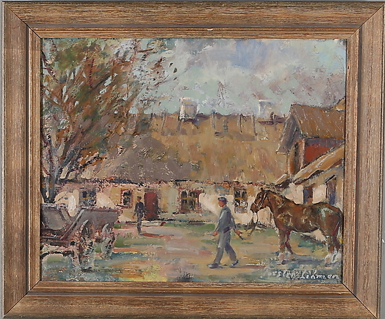 TORSTEN LIDMAN. Farm motif, oil on Board, signed. Art - Paintings ...
