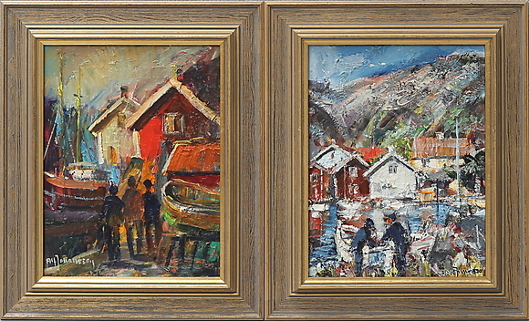 ALF JOHANSSON. Fischbodar. Öl auf Leinwand, 2 Stück, signiert. Kunst ...