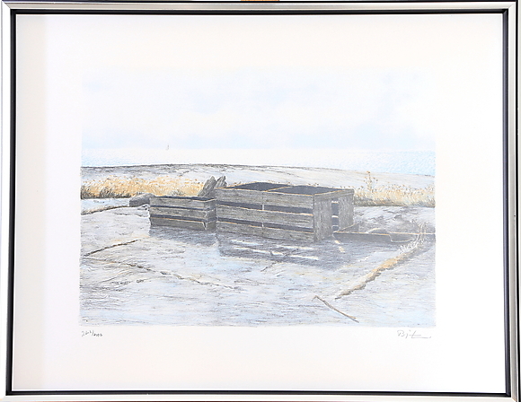 BJÖRN LINDROTH. Coastal motif, color lithography, no. 241/400, signed ...