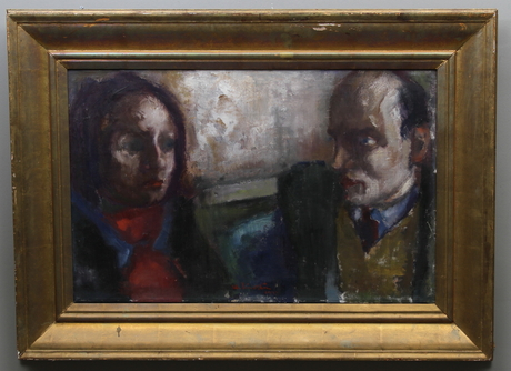 MARTIN LINDSTRÖM. Motiv med kvinna och man. Olja på duk. Signerad M ...