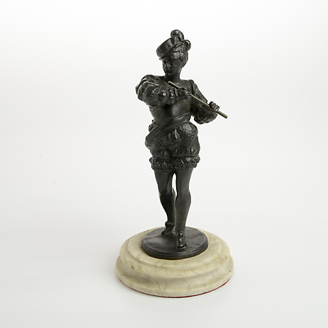 SCULPTURE, man playing flute, bronze with alabaster base, 20th century ...