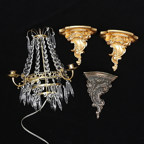 ESTANTES DE CONSOLA, 3 piezas, estilo rococó y LUCES DE PARED, década ...