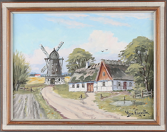HANS AUGUSTIN. Barn by mill, oil on Board, signed. Art - Paintings ...