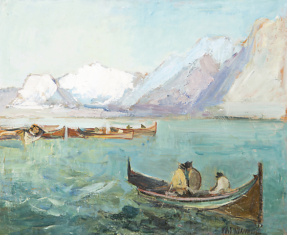 KNUT NORMAN. Boats by rocks, oil on Board, signed. Art - Paintings ...