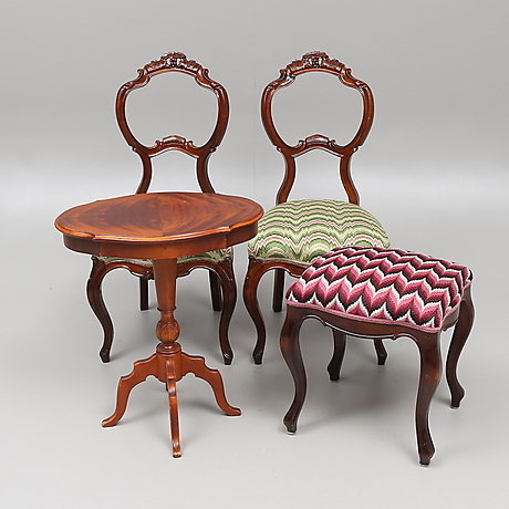 CHAIRS, a pair, neo-rococo and Stool and COLUMN TABLE, rococo style ...