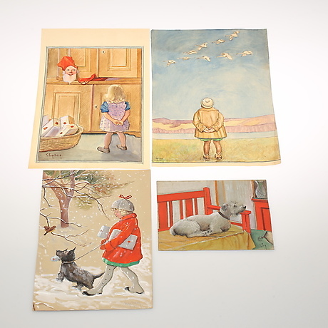 GUSTAF FOGELBERG. 4 st. mixed media, signed. Art - Paintings - Auctionet