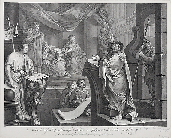 WILLIAM HOGARTH. After. 'Paul before Felix', engraved by Luke Sullivan ...