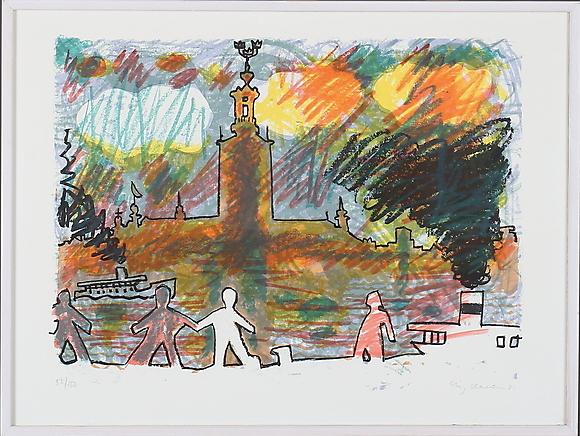 STIG CLAESSON (SLAS). Motif from Stockholm. Color lithograph, signed 81 ...