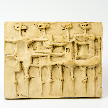 ÅKE HOLM. Vägglelief, terrakotta, Paris dom, signerad. Keramik ...