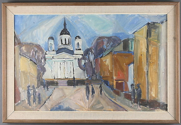 RUNE LUNDMARK. Gatuvy, olja på duk, signerad. Konst - Måleri - Auctionet