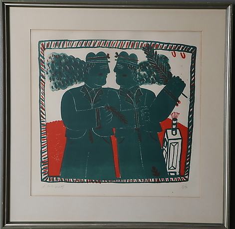 ALEXANDRE FASSIANOS. Figure composition, color lithograph, signed and ...