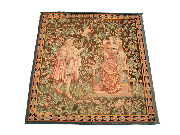 TAPESTRY, ARTWORK, PICTURE RUG. Motif shows a young Renaissance couple ...