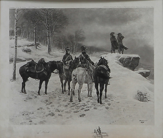 LOUIS RUET. "Generals in the snow", etching, after painting by JLE ...