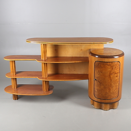 BOKHYLLA med skåp, björk/furu faner, Art Deco, 1900-talets första hälft ...